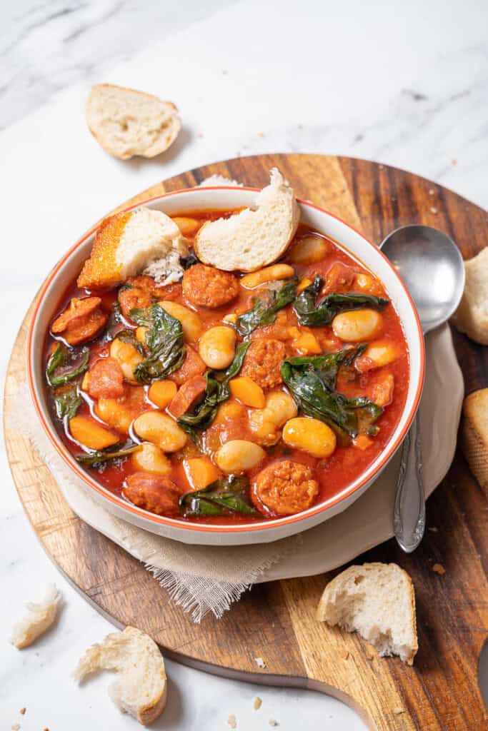 Chorizo and White Bean Stew with Spinach - Spanish Sabores